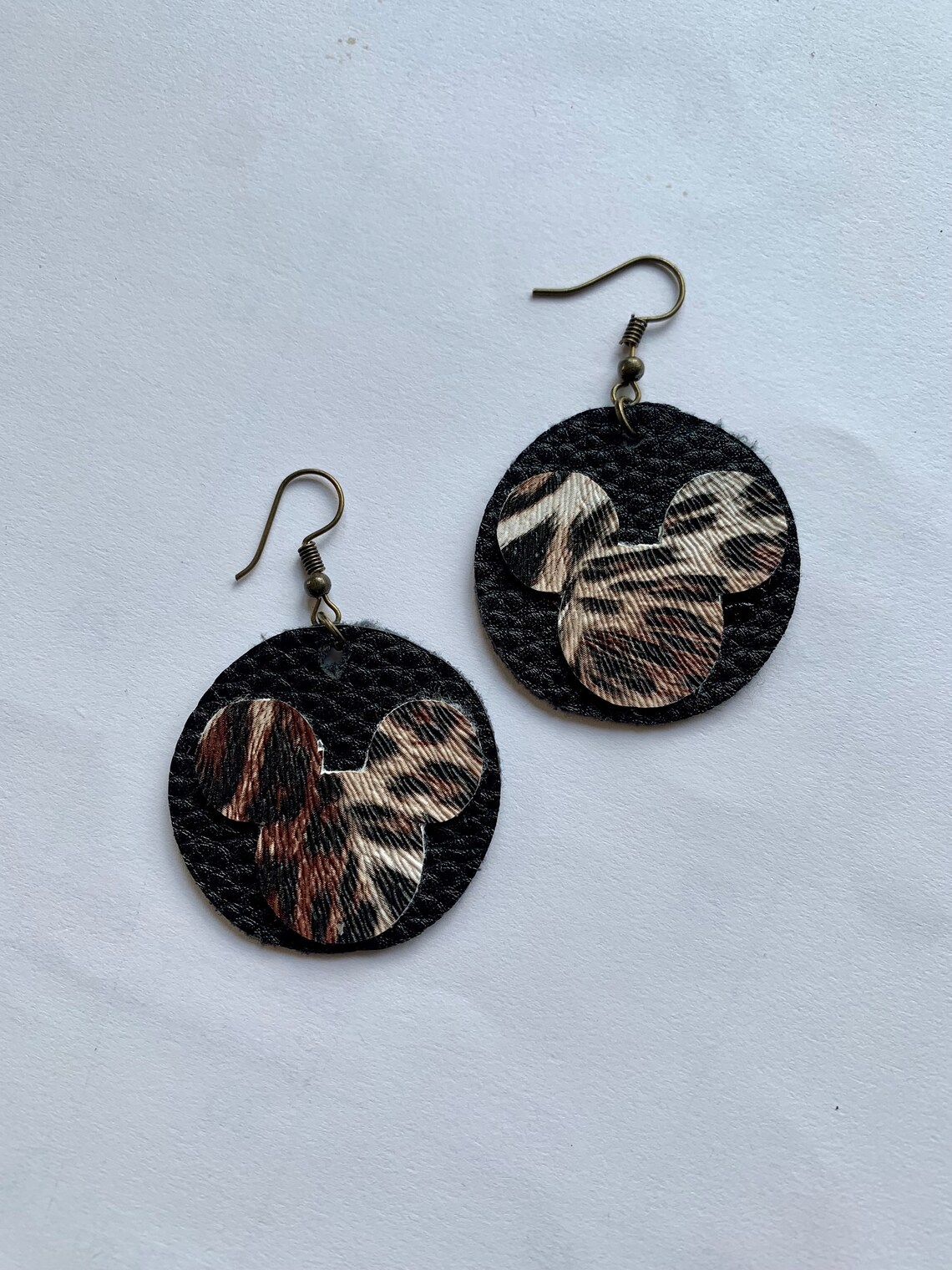 Leopard Print Mickey Head on Black Dangle Earrings - Etsy