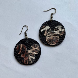 Leopard Print Mickey Head on Black Dangle Earrings - Etsy