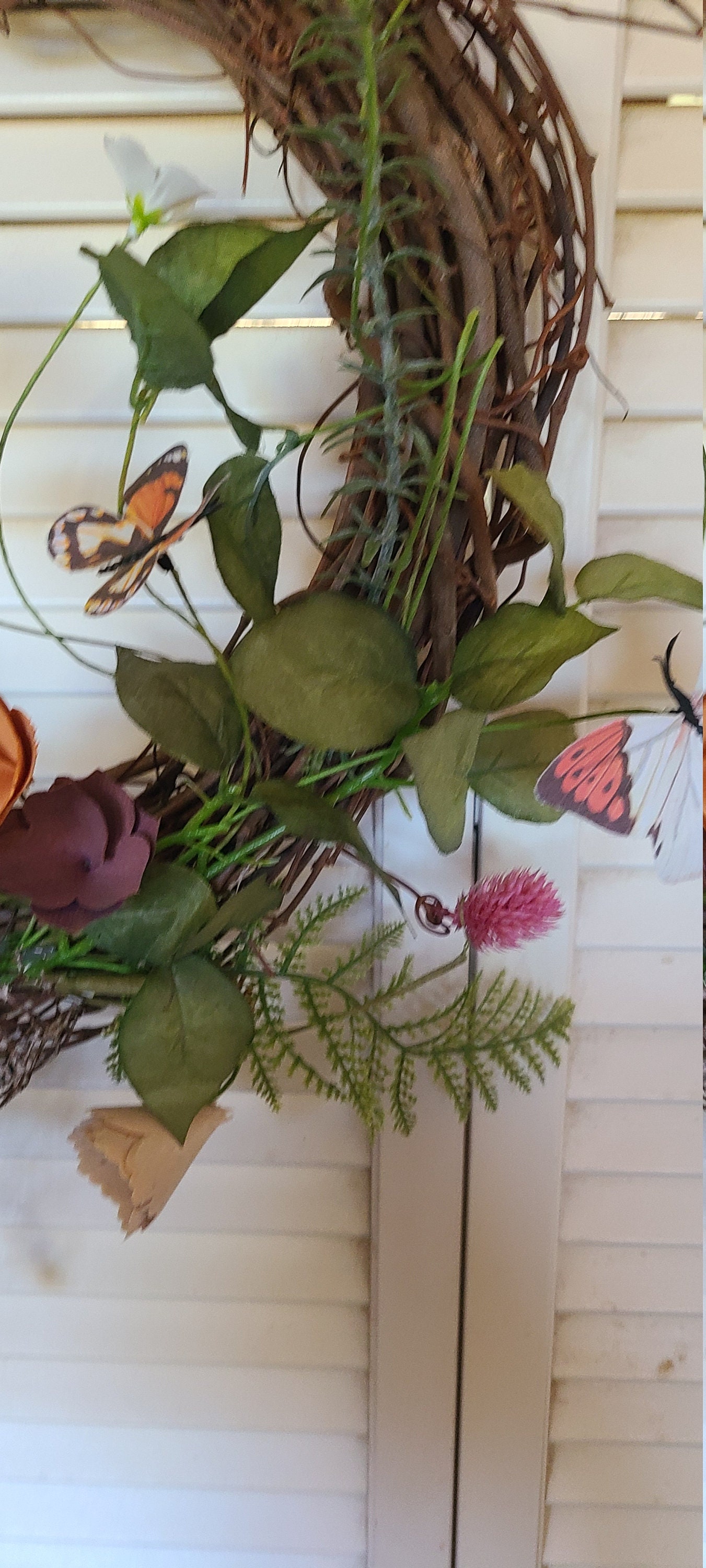 Grapevine Wreath With Chipwood Flowers, Butterflies and Glittered Open ...