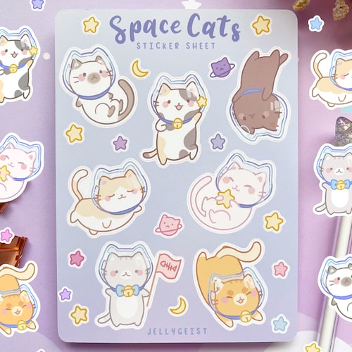Space Cats Sticker Sheet Cute for Planners Bullet Journal | Etsy