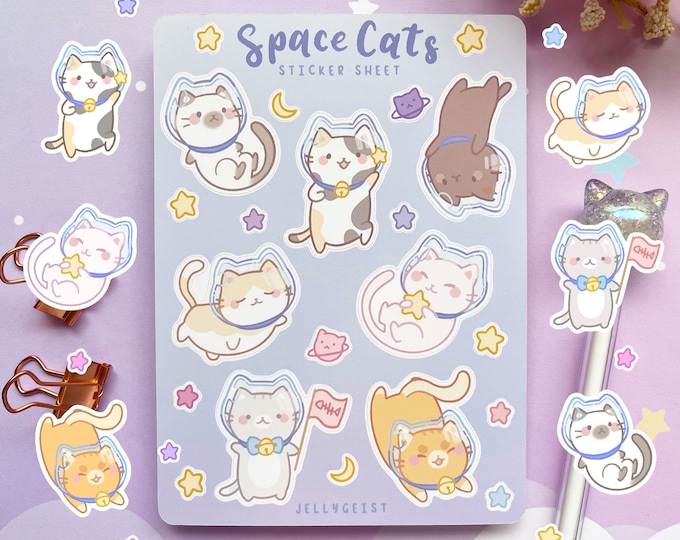Space Cats Sticker Sheet | Cute for Planners Bullet Journal Notebook or ...