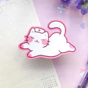 Nurse Cat Sticker Holographic Sparkle Weatherproof Glossy Cute for ...