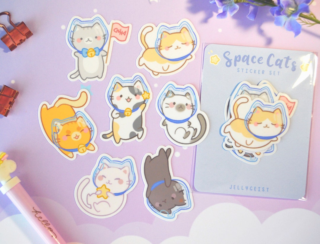 Space Cats Sticker Pack | Set of 7 Stickers | Weatherproof Glossy Vinyl ...