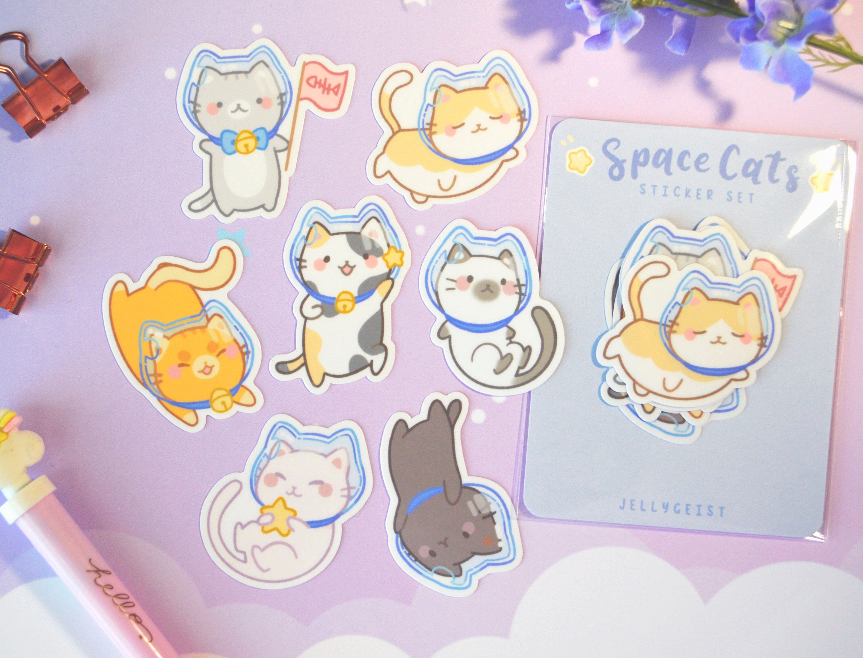 Space Cats Sticker Pack Set of 7 Stickers Weatherproof - Etsy