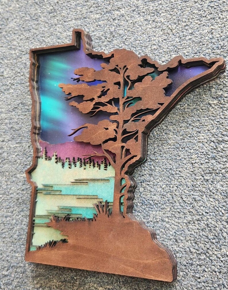 5 Layer Minnesota Wall Art Northern Lights Background - Etsy