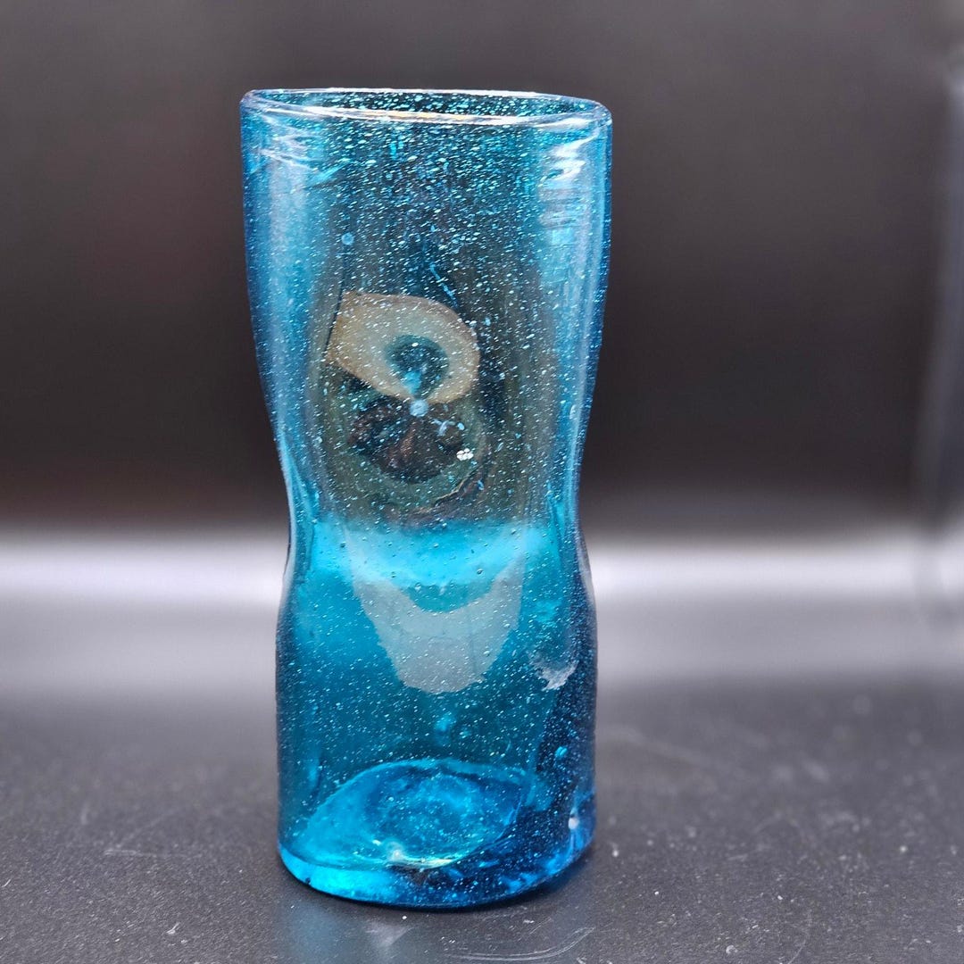 Blenko Type Dimple Glass Tumbler Vase or Drinking Glass - Teal - Aqua ...