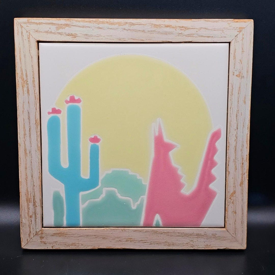 Pastel Southwest Desert Cactus Coyote Tile Art Made in Brazil 80s - Etsy