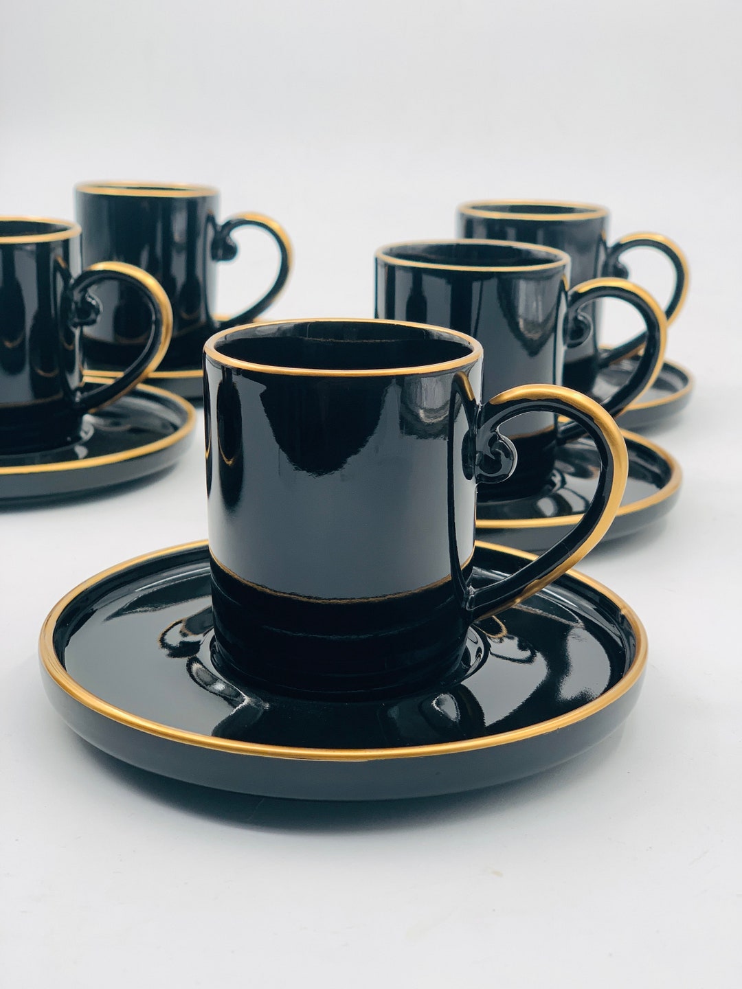Black Coffee Set for 6 Porcelain Espresso Cup Set 3 Oz Black - Etsy