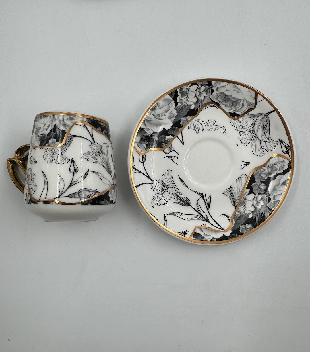 Arabic Coffee Set, Black and White Coffee Cup and Saucers Set, Turkish ...