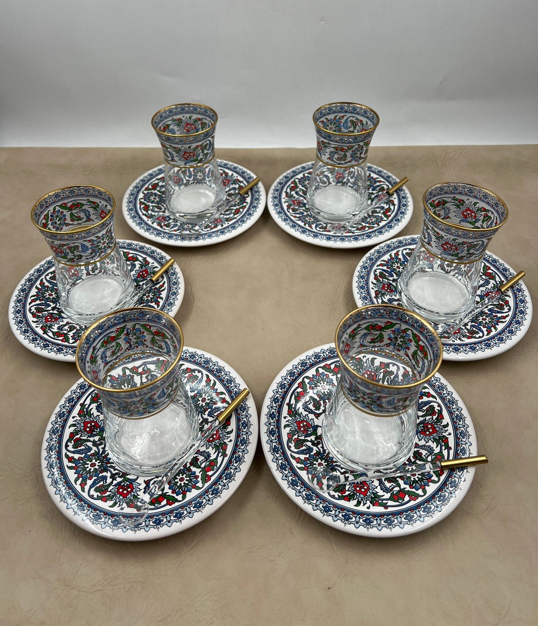 Traditional Turkish Tea Set Glass Tea Set for 6 Handmade - Etsy UK