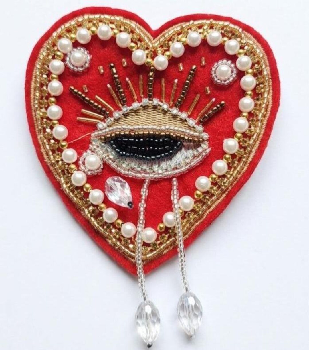 Intricate Beaded Sacred Heart Eye Patch – Handmade Statement Sew on ...