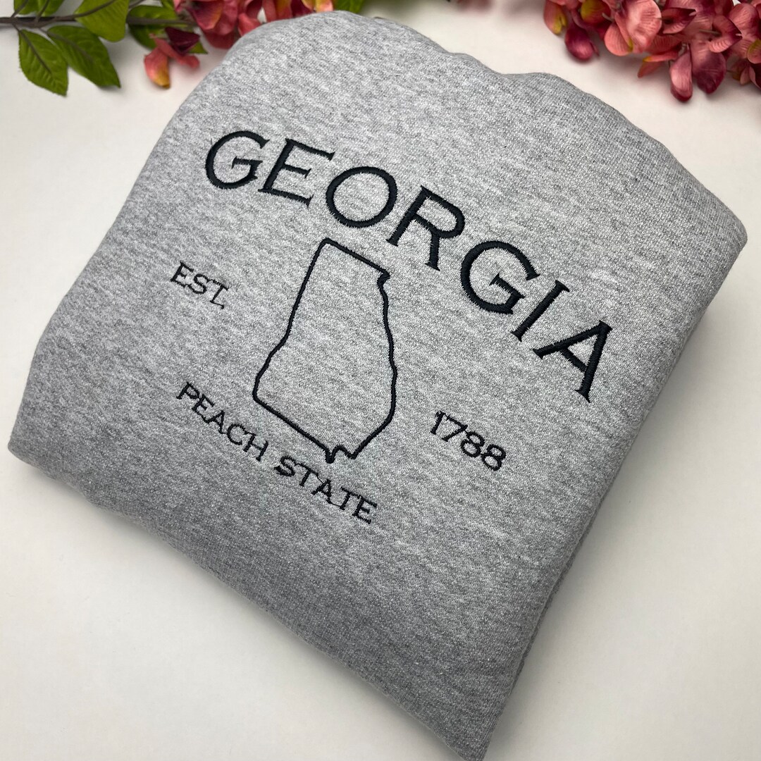 Georgia Embroidered Sweatshirt: State Outline, Peach State Tee - Etsy