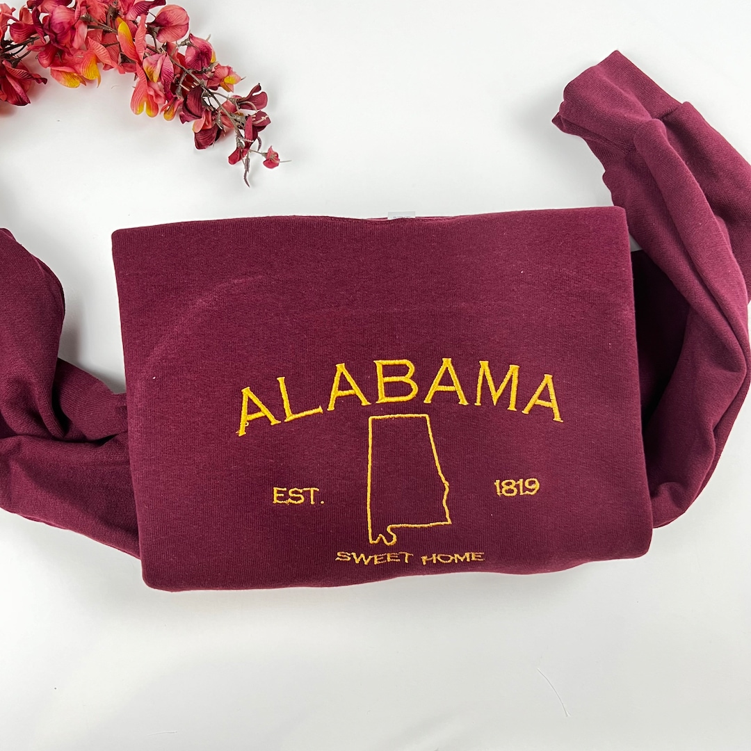 Alabama Embroidered Sweatshirt: State Map Comfort Colors Tee - Etsy