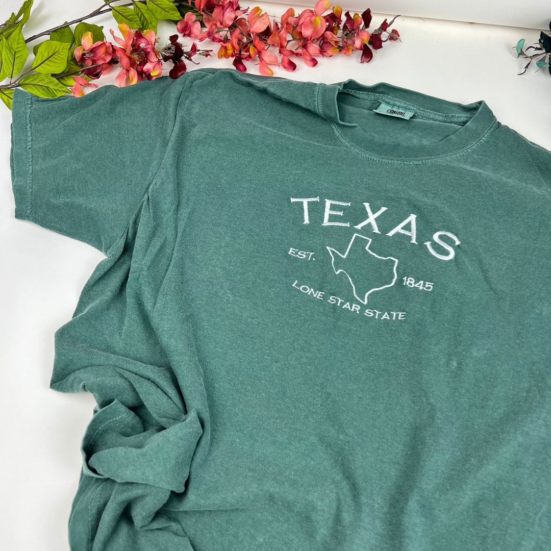 Texas Embroidered Comfort Colors T-shirt,- Texas T-shirt. Custom State ...