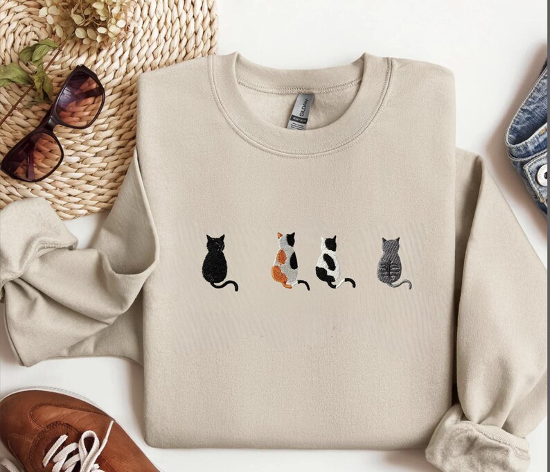 Custom Embroidered Cat Sweatshirt: Personalized Pet Portrait With ...
