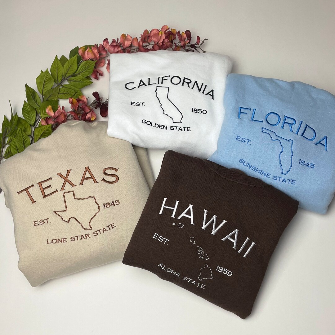 Custom State Embroidered Sweatshirt- Choose Your State Out Line Map - Etsy