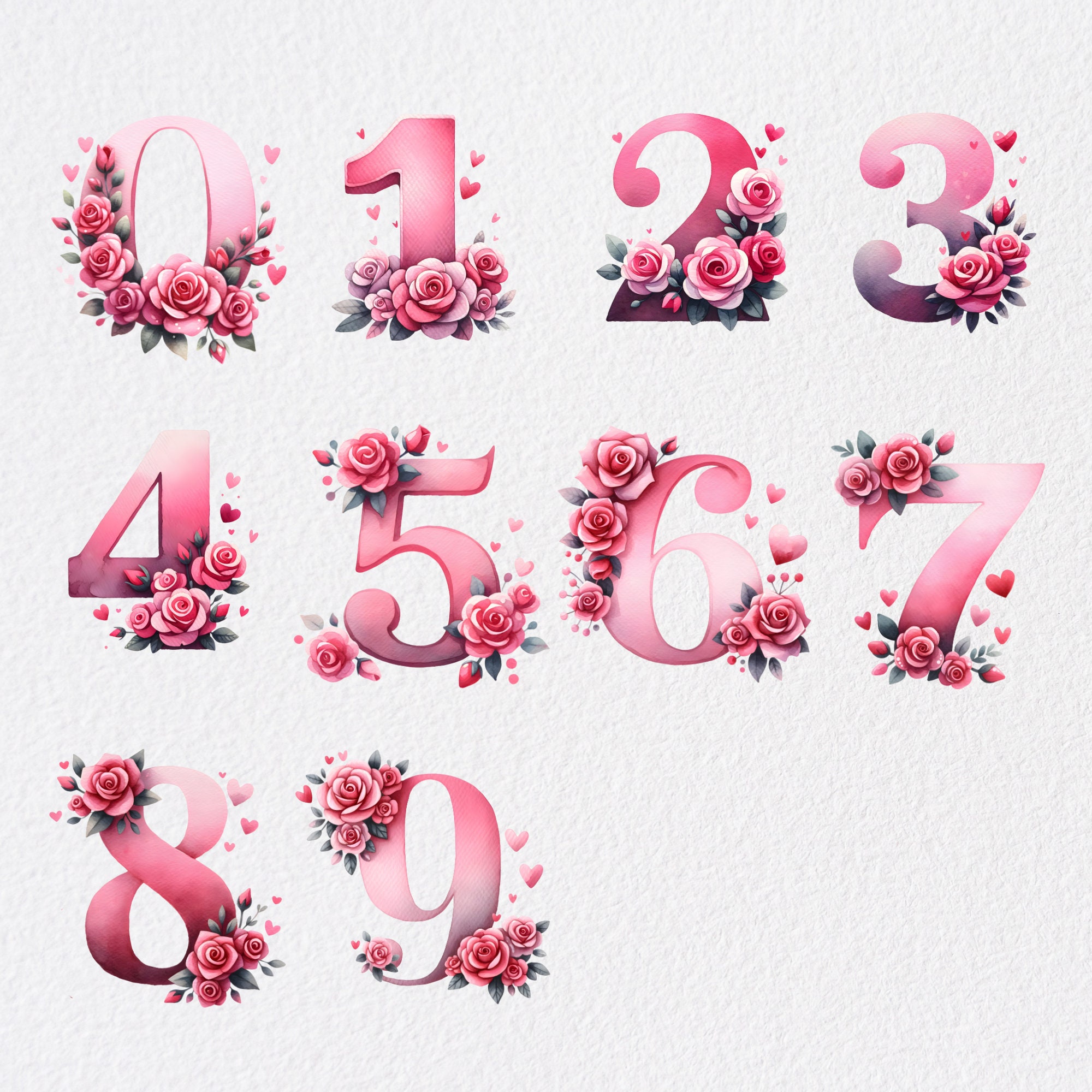 Watercolor Floral and Heart Alphabet Clipart, 36 PNG Pink Alphabet ...