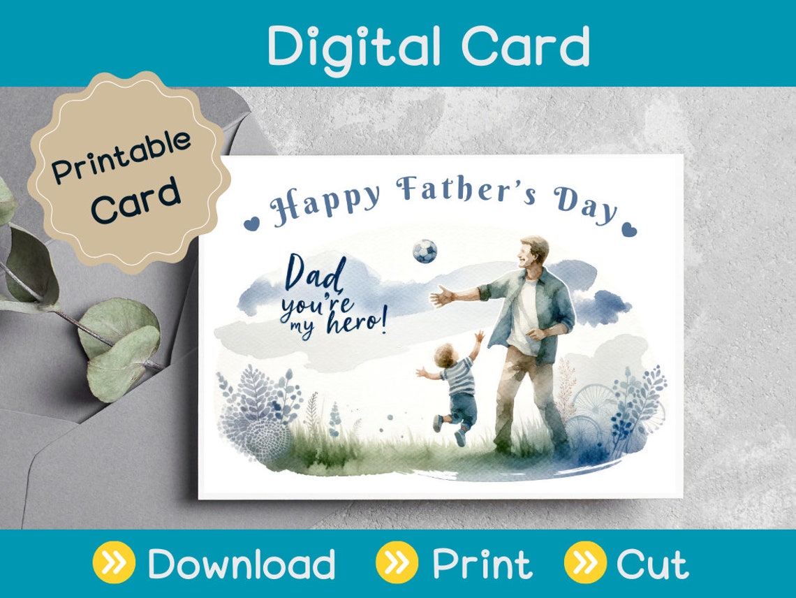 Printable Fathers Day Card Fathers Day Card Printable Digital Happy ...
