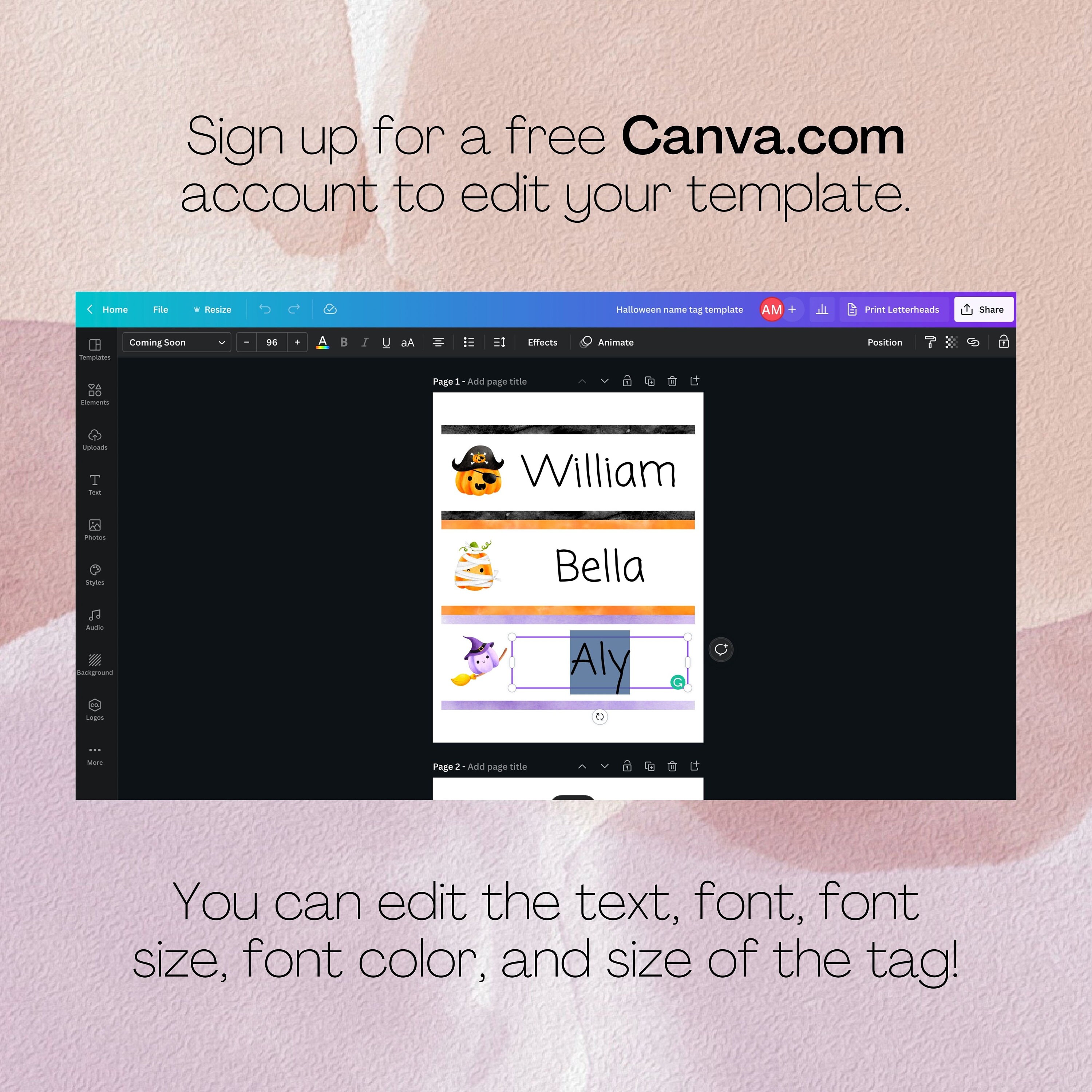 EDITABLE Halloween Pumpkin Classroom Name Tags Digital Download Print ...