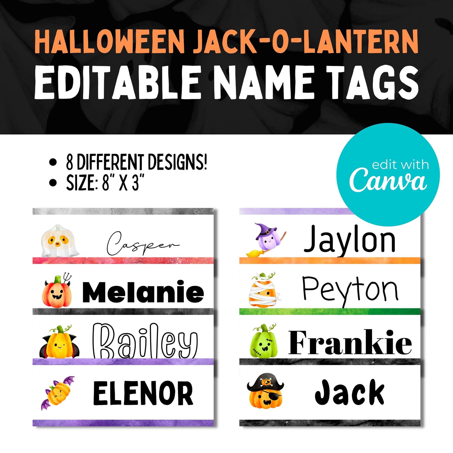 EDITABLE Halloween Pumpkin Classroom Name Tags Digital Download Print ...