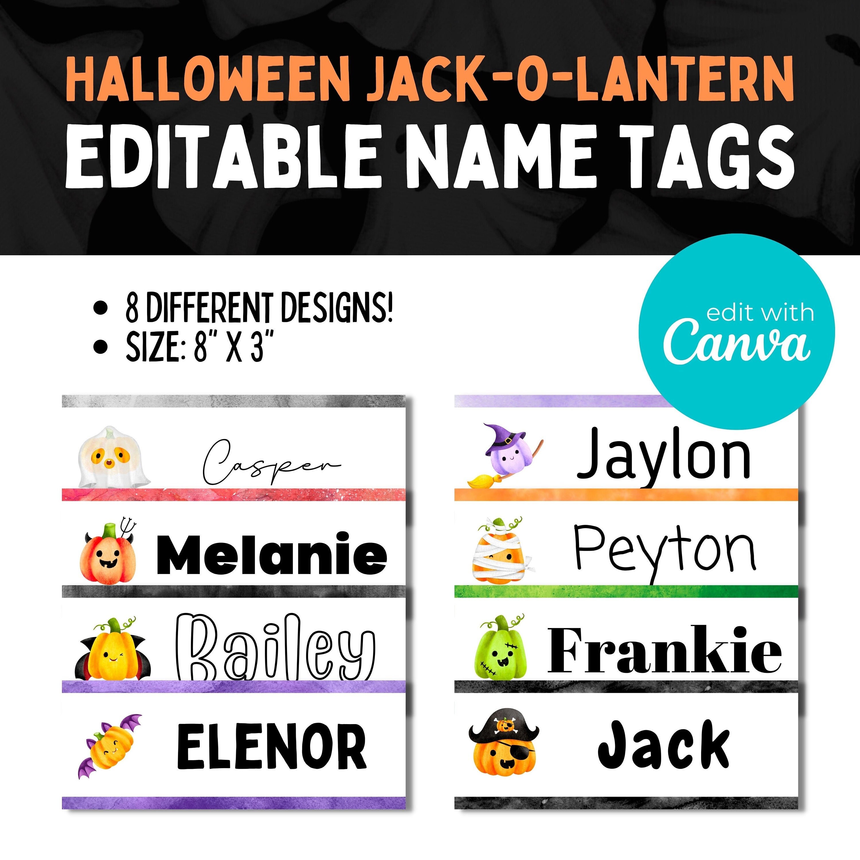 EDITABLE Halloween Pumpkin Classroom Name Tags Digital Download Print ...