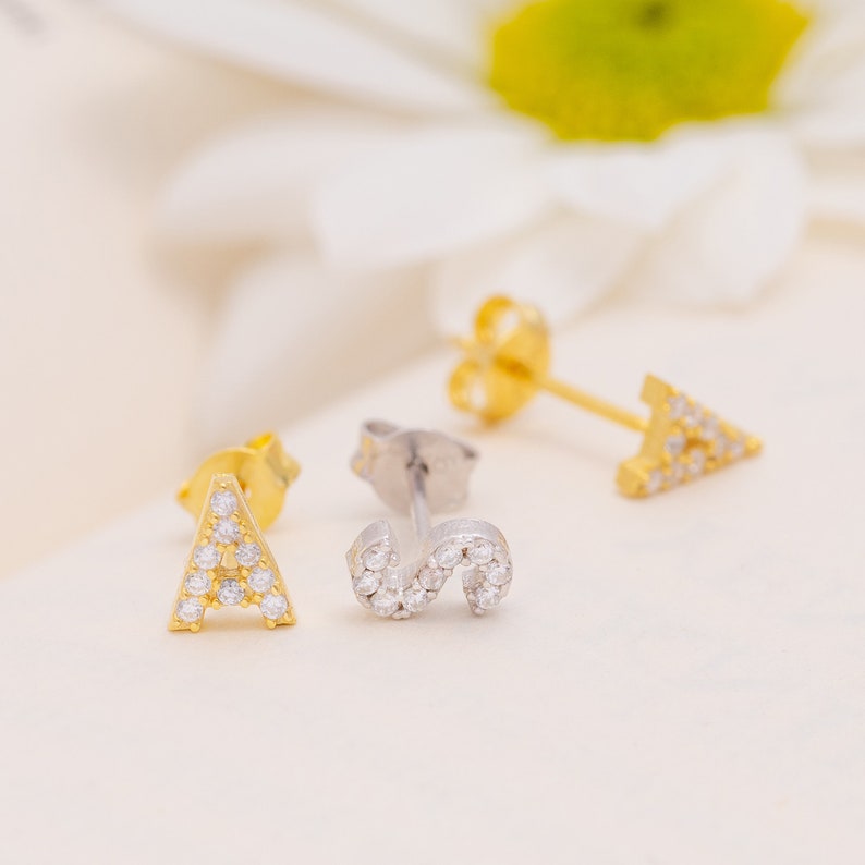 Custom Initial Earring, Initial Stud Earring, Diamond Letter Stud Earring, Tiny Letter Stud ...