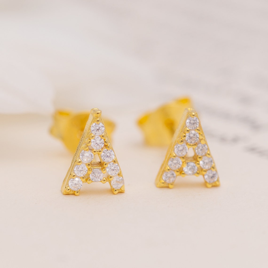 Custom Initial Earring, Initial Stud Earring, Diamond Letter Stud ...