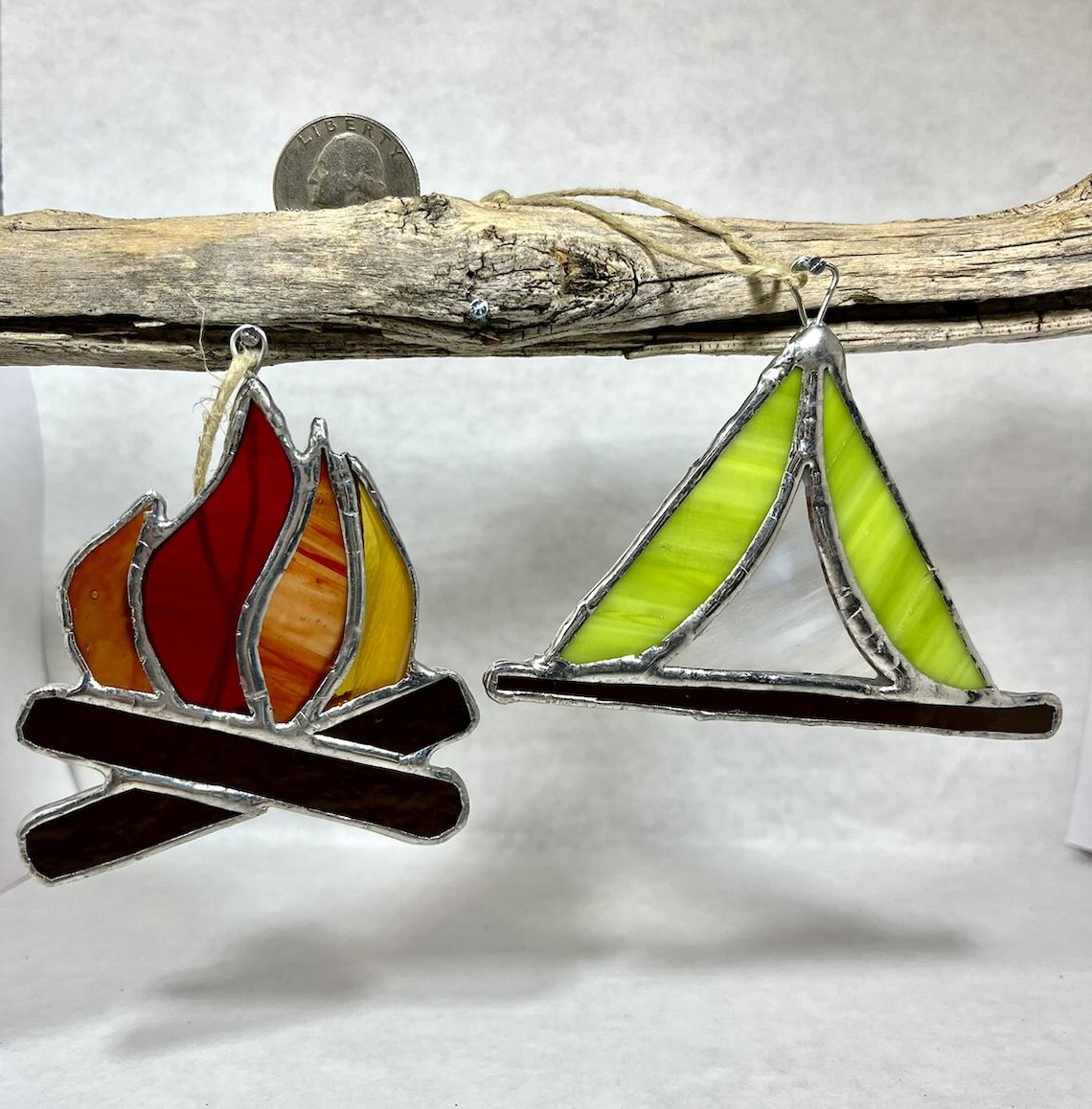 Camping Set! Stained Glass Camp Tent Campfire Art Glass Set Sun Catcher ...