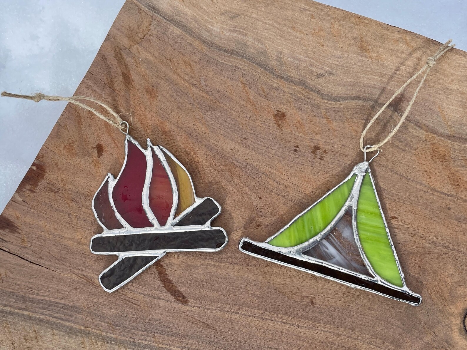 Camping Set! Stained Glass Camp Tent Campfire Art Glass Set Sun Catcher ...