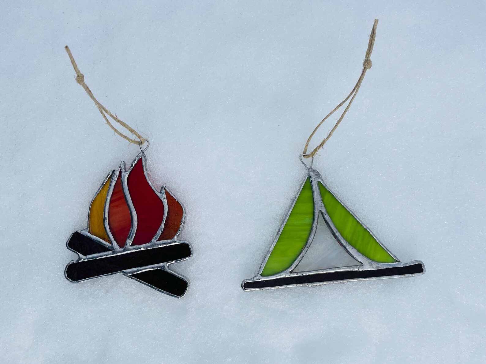 Camping Set! Stained Glass Camp Tent Campfire Art Glass Set Sun Catcher ...