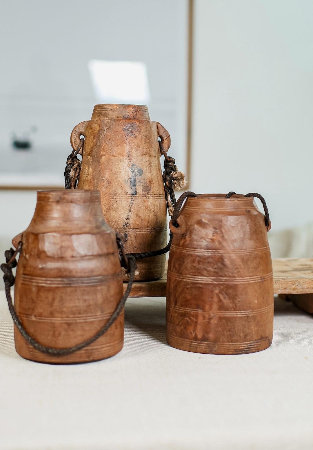 Vintage Nepali Pot/ Vase. Wooden Vase - Etsy