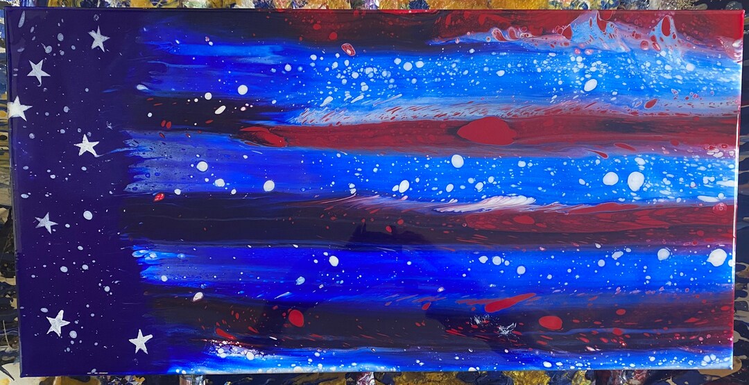 24x12 Acrylic Pour American Flag - Etsy