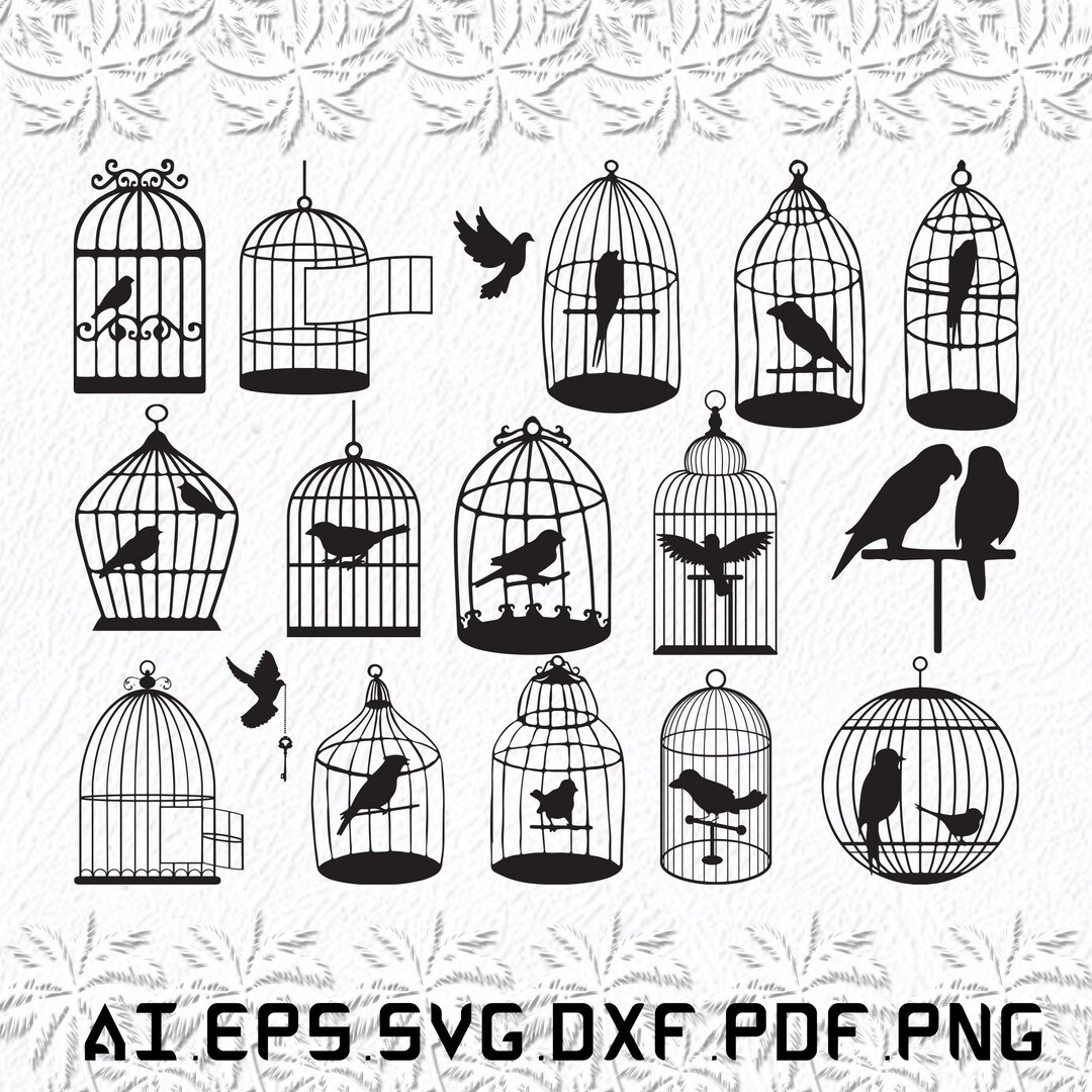 Birds in Cages Svg, Bird Cages Svg, Bird Svg, Birds, Cage, SVG, Ai, Pdf ...
