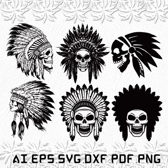 Headdress Svg Cherokee Indian Skull Svg Tattoo Svg Skull | Etsy Denmark