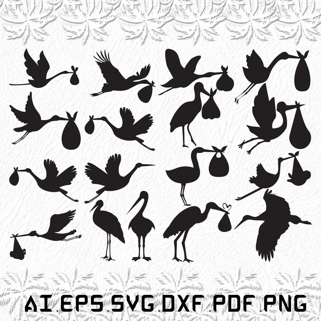 Stork Baby Shower Svg, Stork Svg, Baby Svg, Shower, Bird, SVG, Ai, Pdf ...