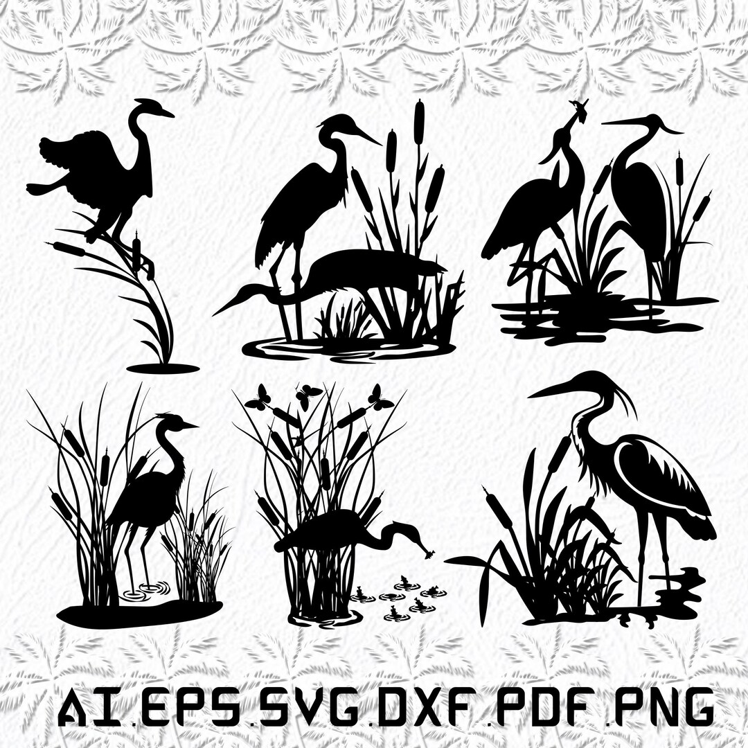 Heron Svg, Cattails Svg, Water Svg, Crab, Fish, SVG, Ai, Pdf, Eps, Svg ...