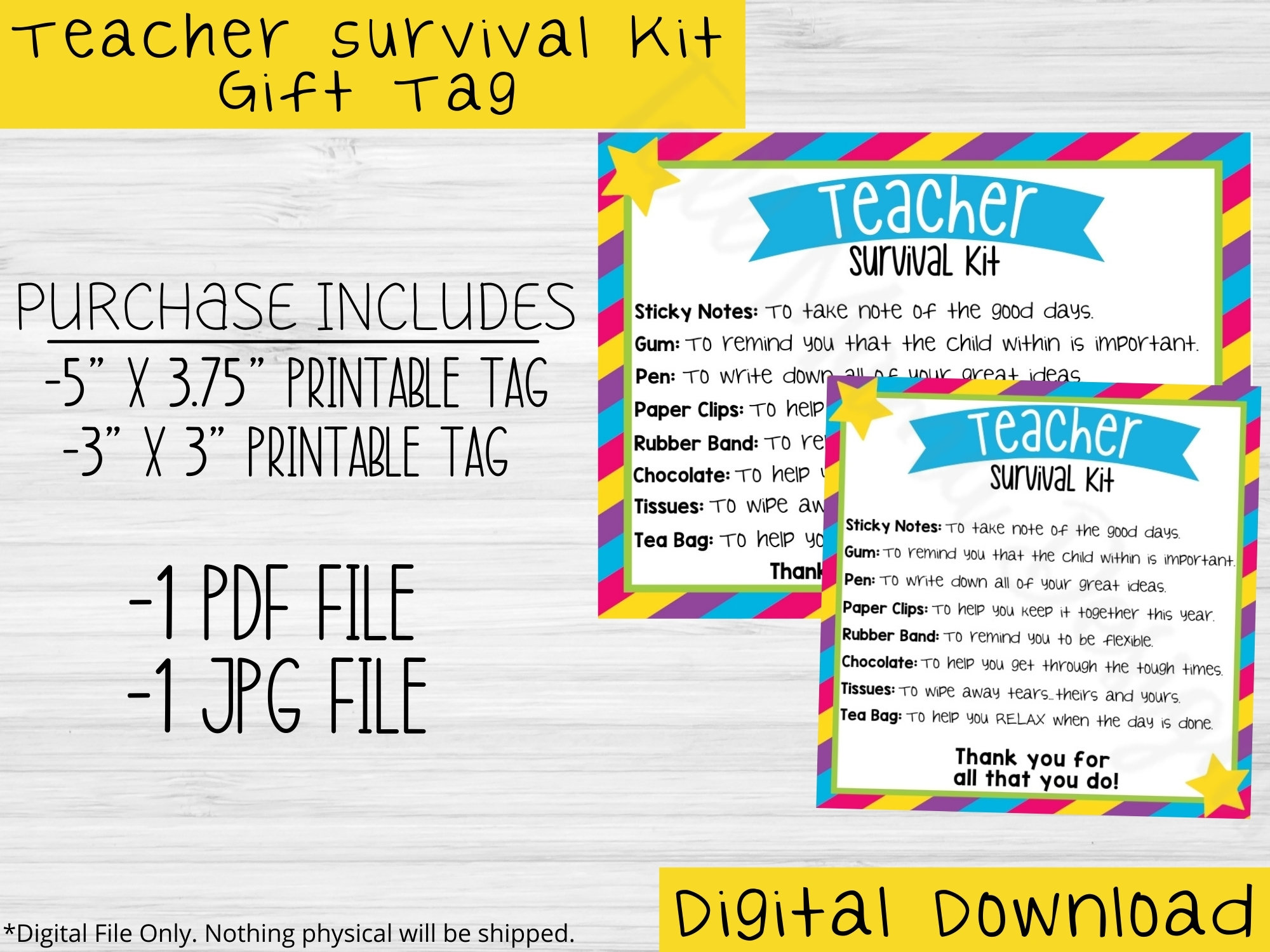 Teacher Survival Kit Printable Gift Tag First Day of School - Etsy