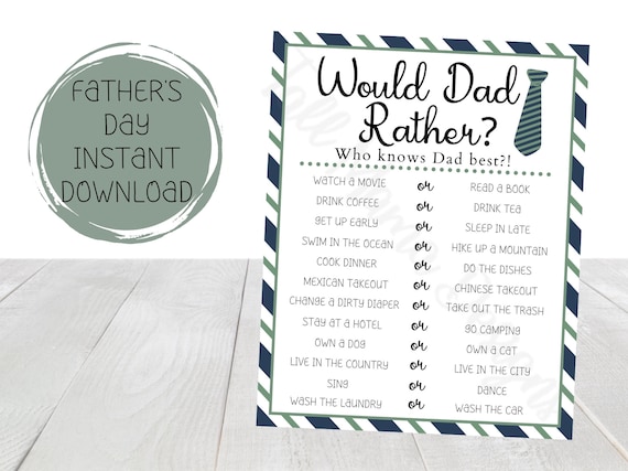 Would Dad Rather Father's Day Printable Father's Day | Etsy