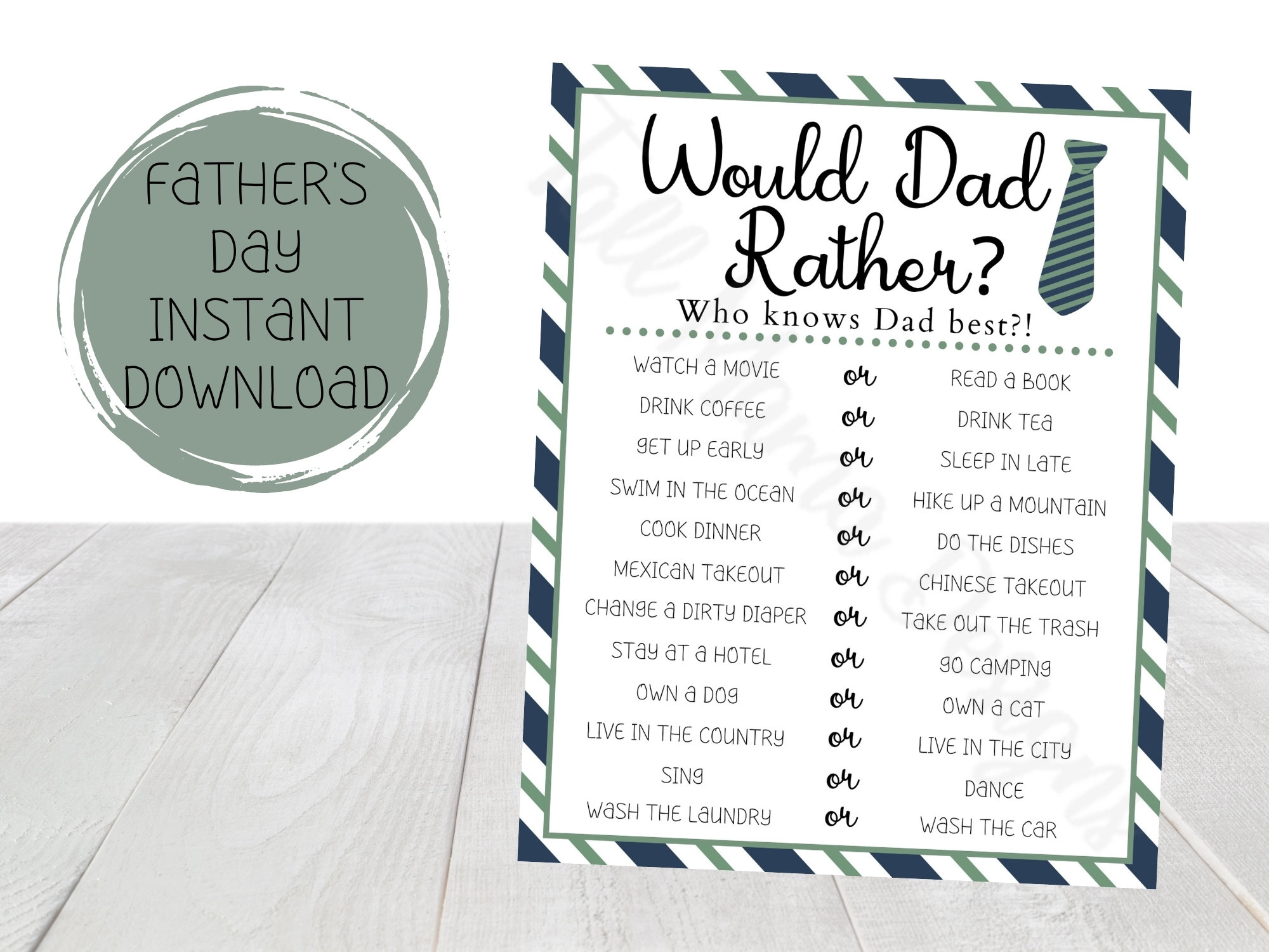Would Dad Rather Father's Day Printable, Father's Day Activity, Father ...