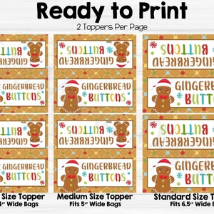 Gingerbread Buttons Treat Bag Topper, Printable Christmas Topper ...