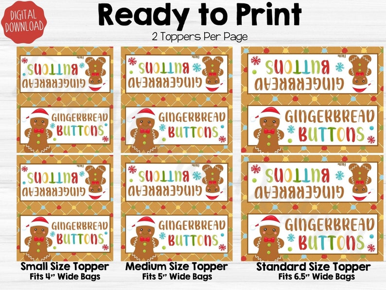 Gingerbread Buttons Treat Bag Topper, Printable Christmas Topper ...