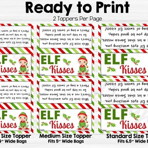 ELF Kisses Treat Bag Christmas Toppers, Printable Christmas Toppers ...