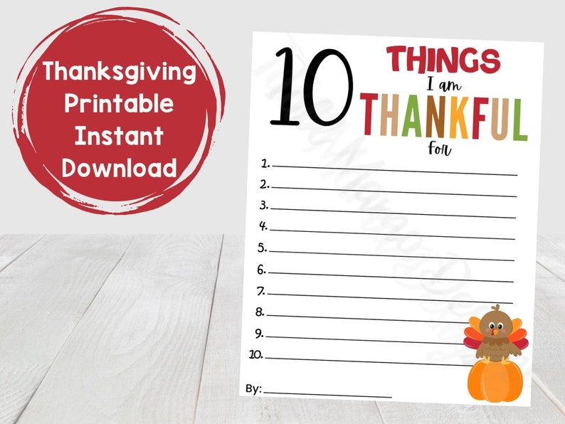 10 Things I Am Thankful for Printable, Thanksgiving Digital Download ...