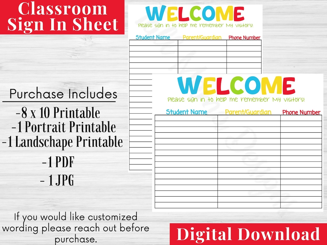 Classroom Sign in Sheet Printable Classroom Open House Sign - Etsy