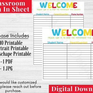 Classroom Sign in Sheet Printable, Classroom Open House Sign in Sheet ...