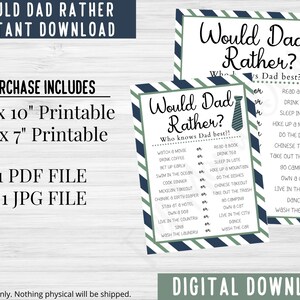 Would Dad Rather Father's Day Printable, Father's Day Activity, Father ...