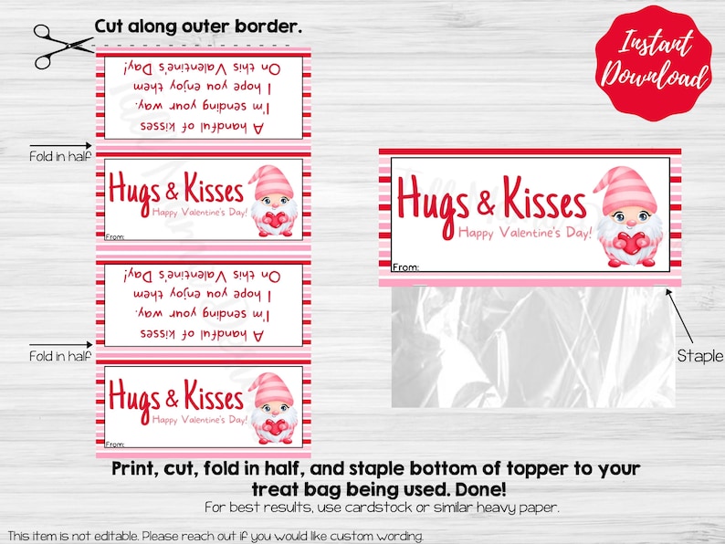 Hugs and Kisses Treat Bag Topper, Printable Treat Bag Topper, Classroom ...