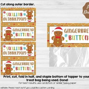 Gingerbread Buttons Treat Bag Topper, Printable Christmas Topper ...