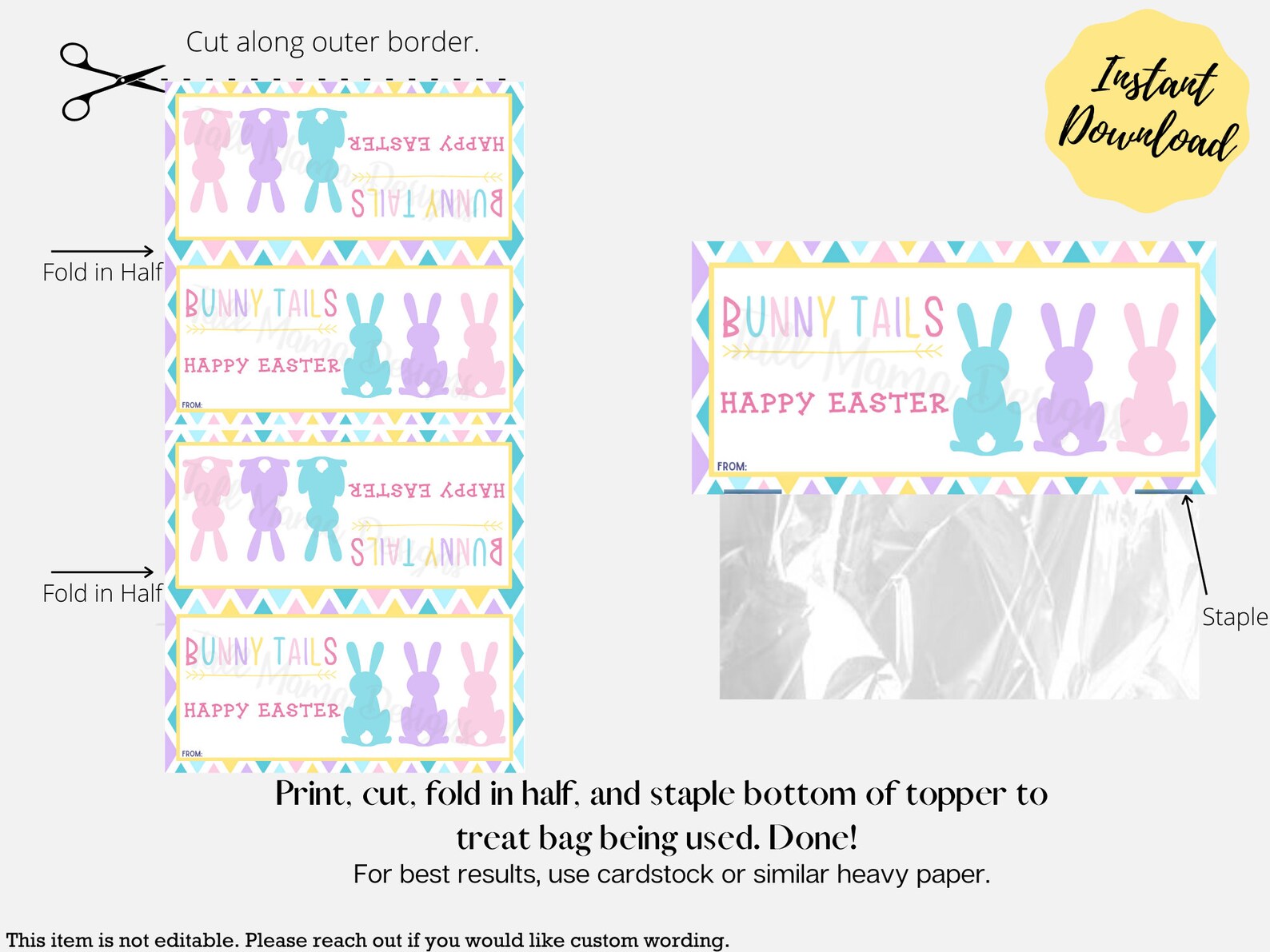 Bunny Tails Printable Treat Bag Topper, Printable Easter Favor Bag ...