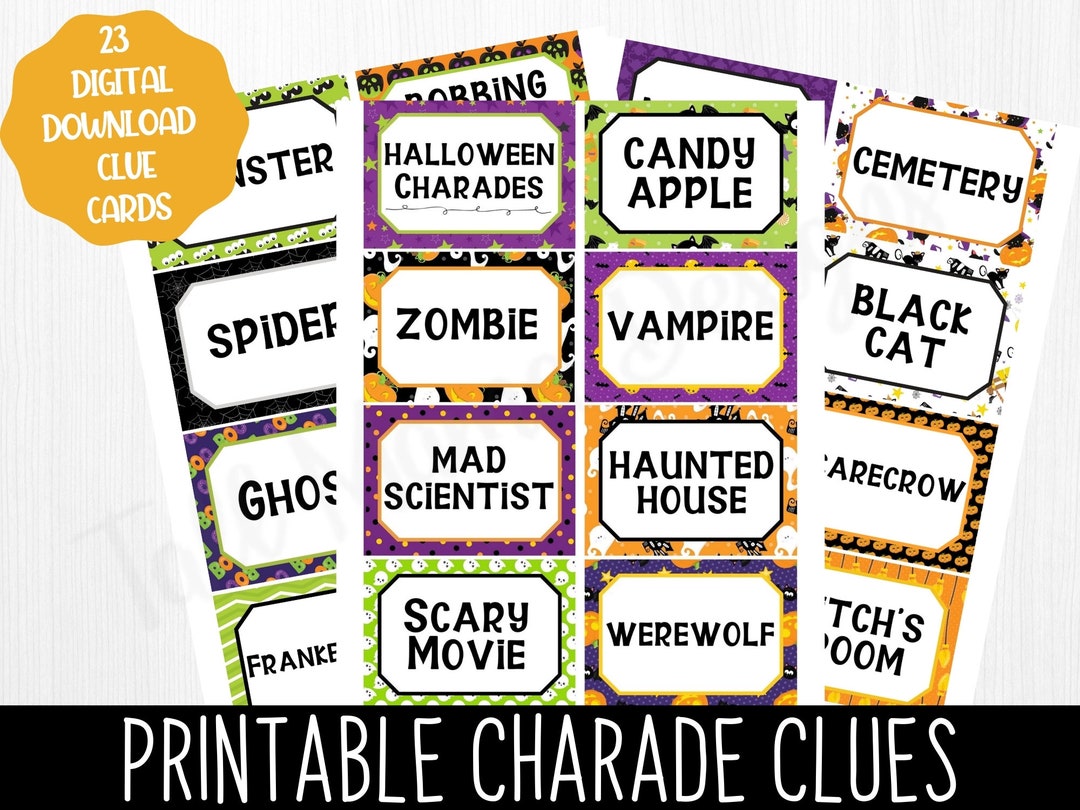 Halloween Charade Clue Cards Printable, Digital Download Halloween Game ...